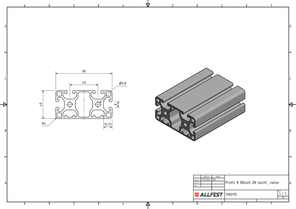 Profil 8 80x40 2N leicht, natur - allfest.de